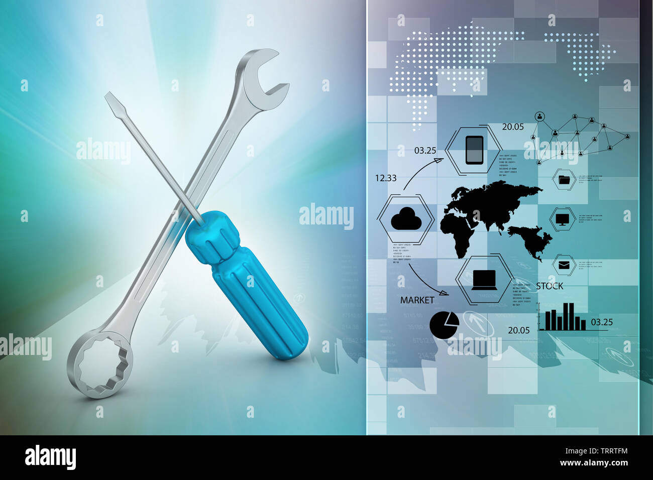 screwdriver and wrench tools Stock Photo - Alamy