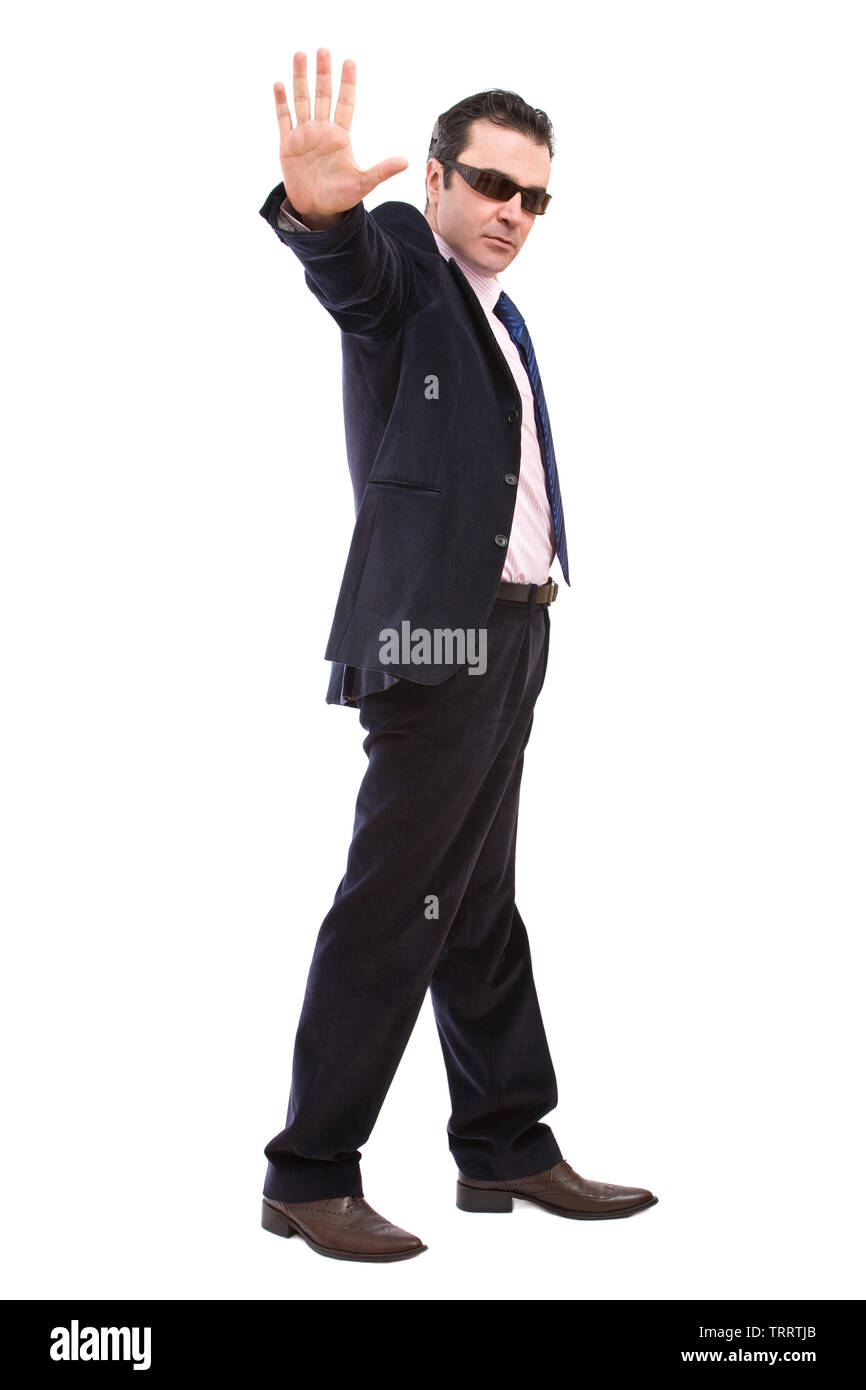 secret agent portrait with sunglasses on white background Stock Photo ...