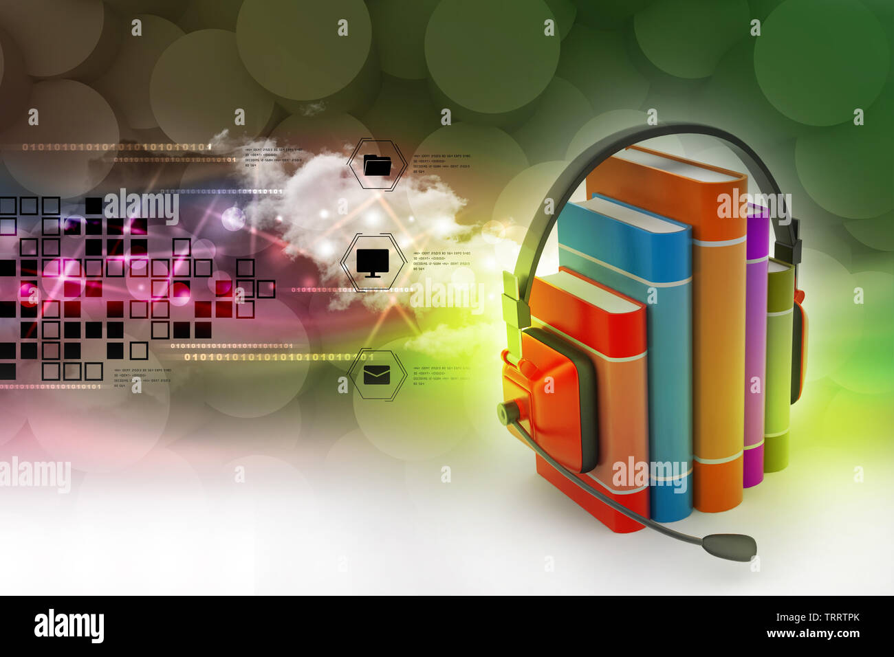 audio book concept with headphones and books Stock Photo - Alamy