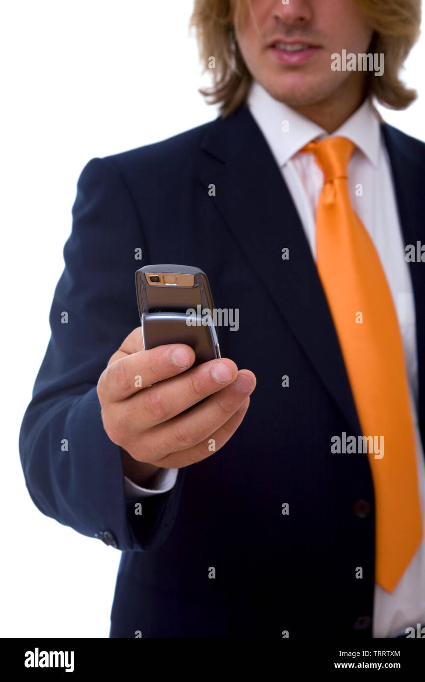 Happy businessman calling to customer Stock Photo - Alamy