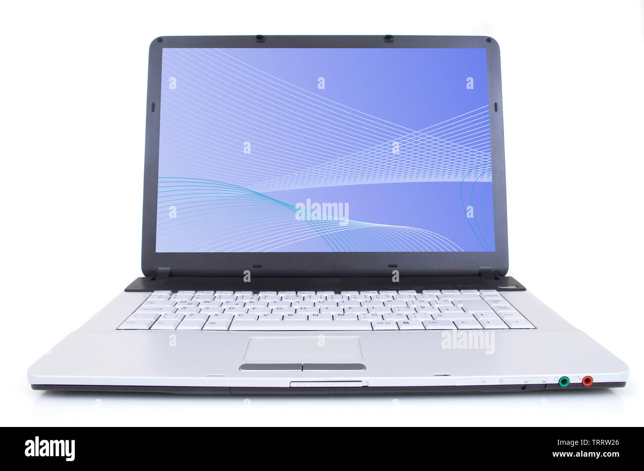 high tech laptop with waves, shot with wide angle lens, space for ...