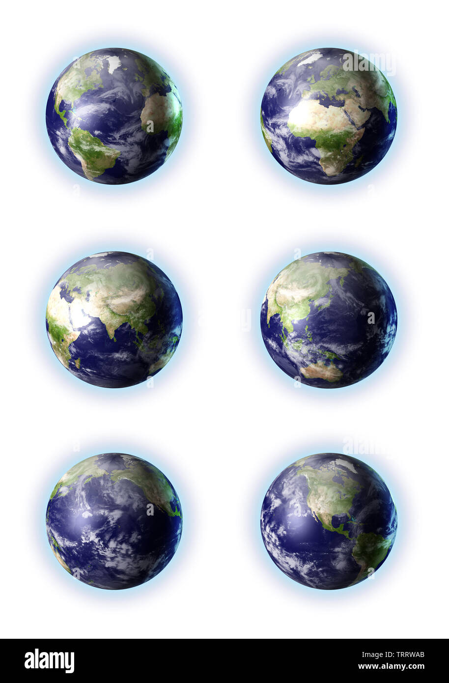 real looking 3d globe with 6 different views on white. source image ...