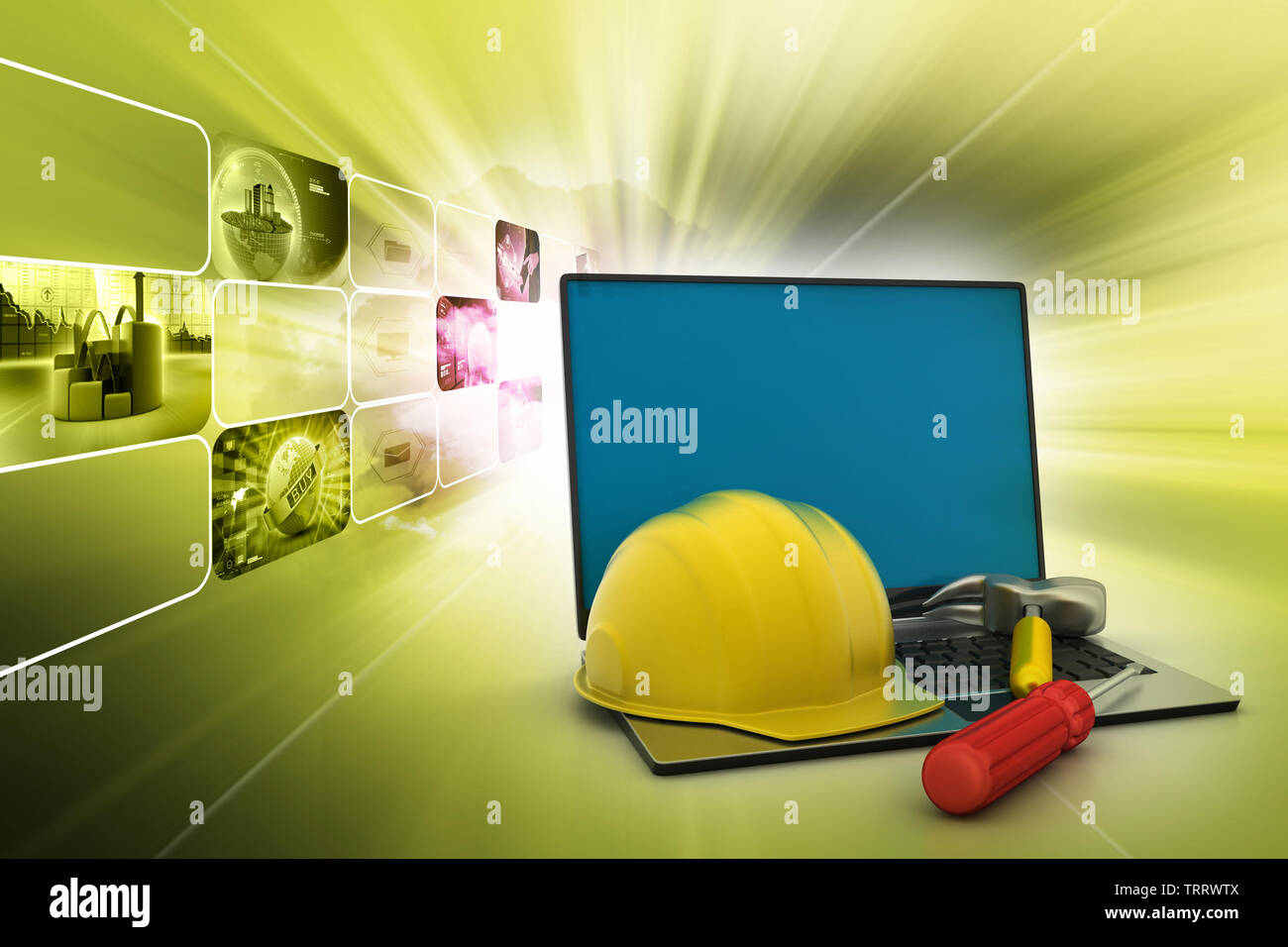 Laptop and under construction sign Stock Photo - Alamy
