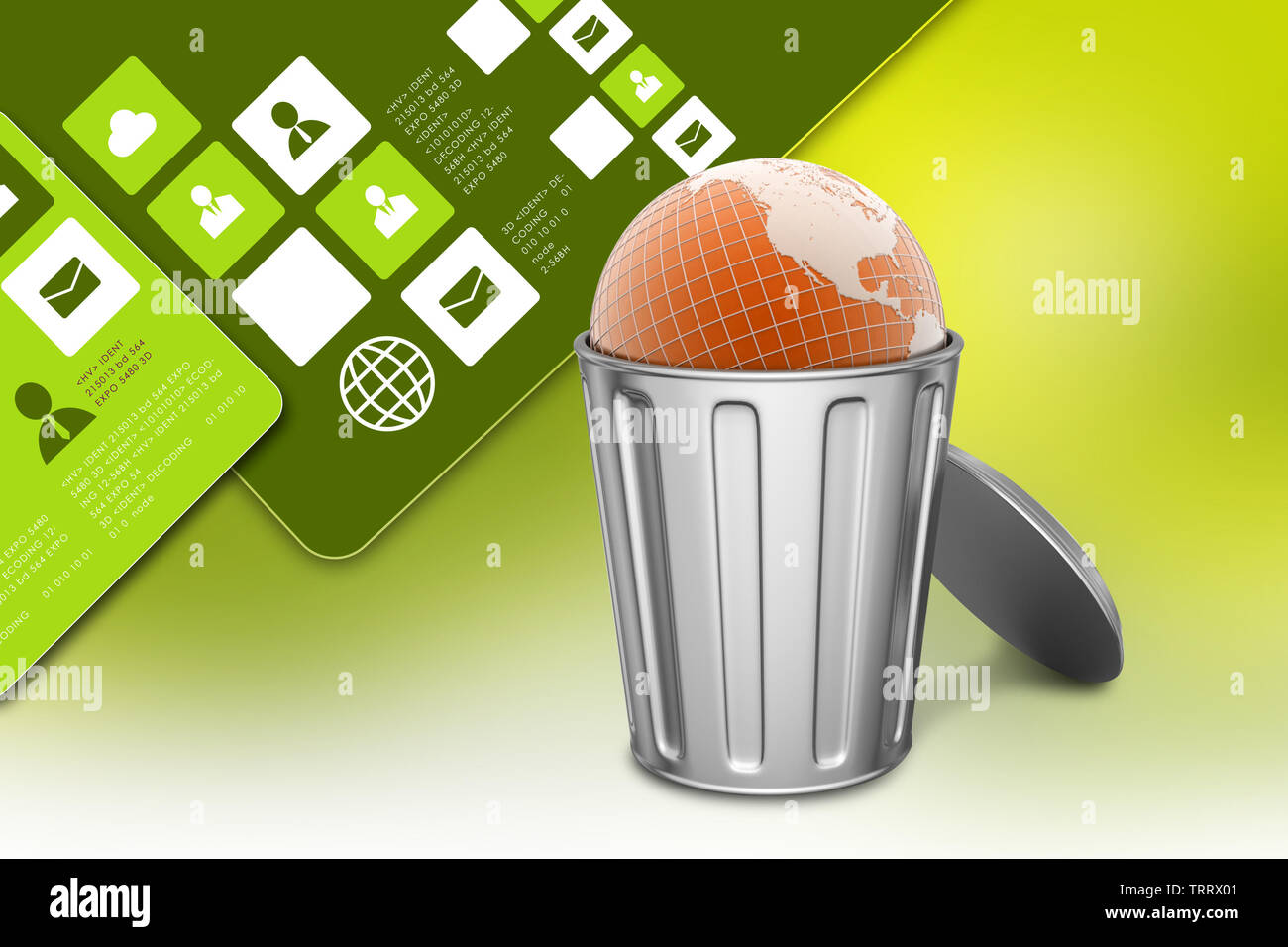 Globe in trash bin Stock Photo - Alamy