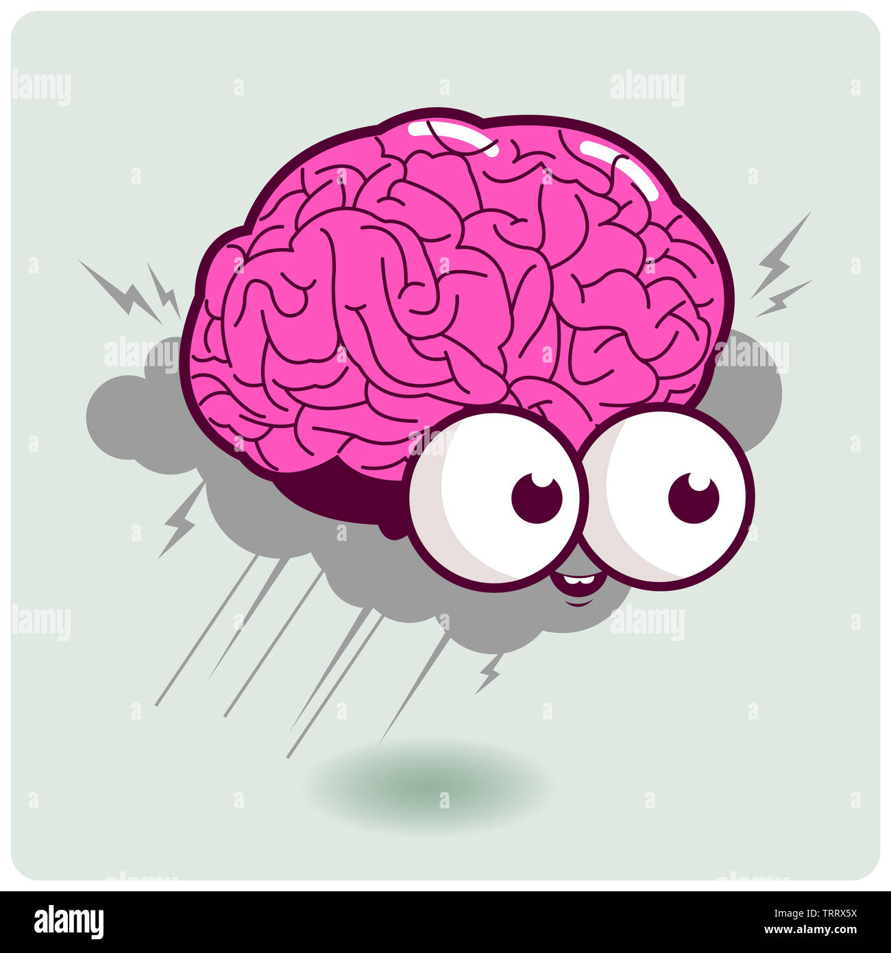 Illustration of a cute brain character thinking hard and creating a ...