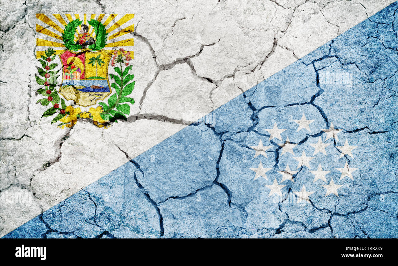 Sucre State flag, state of Venezuela, on dry earth ground texture ...