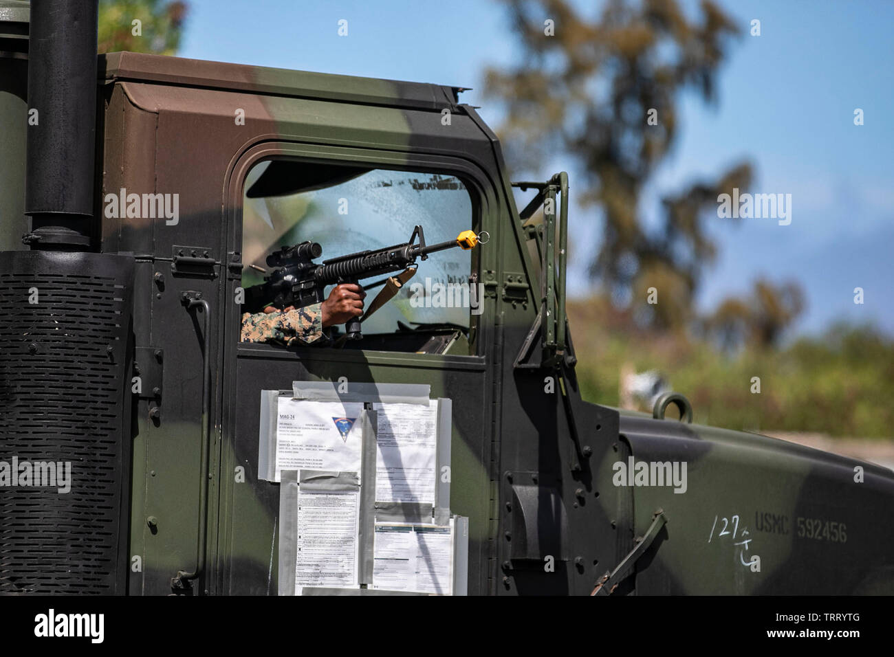 A U.S. Marine with Support Division, Marine Wing Support Detachment ...