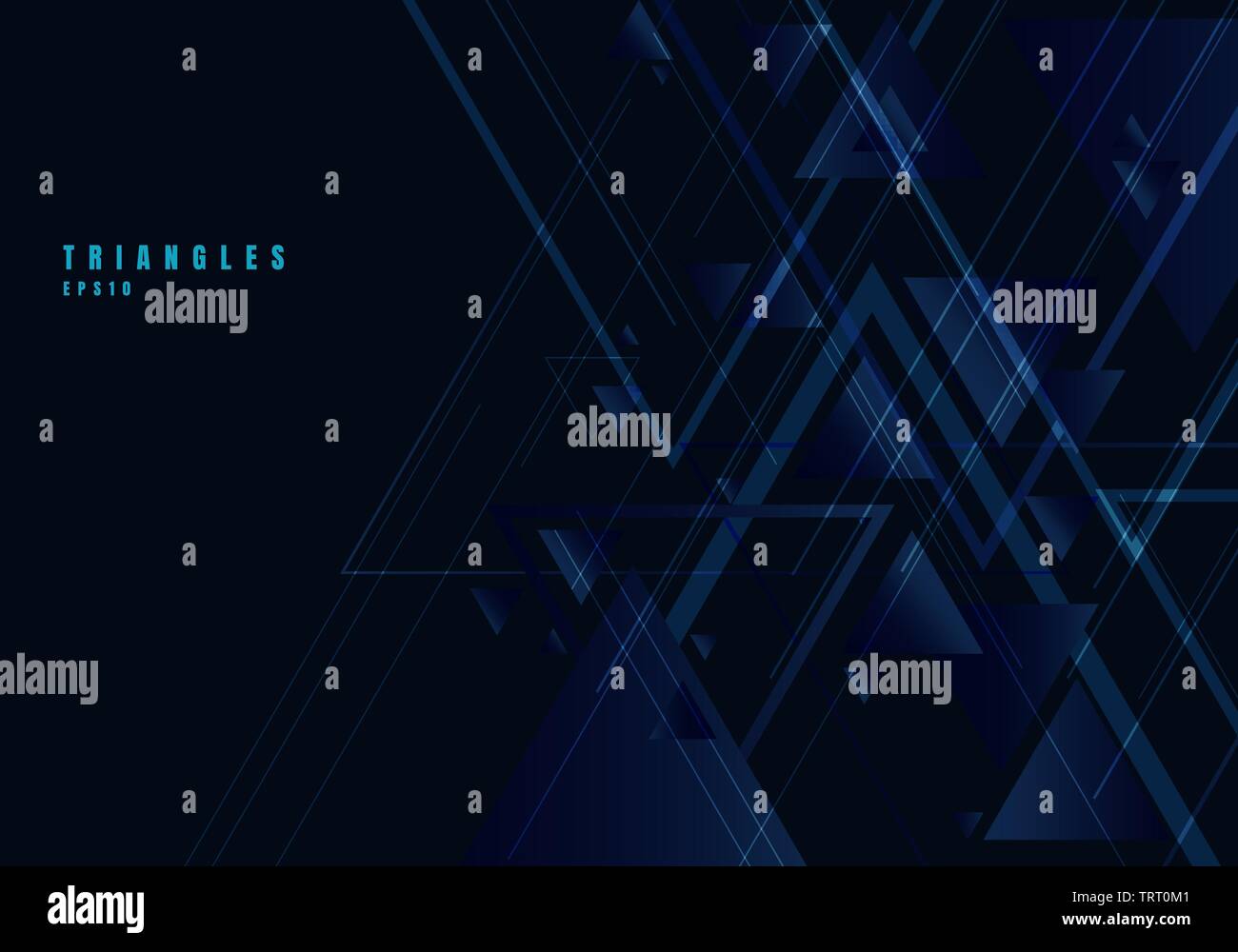 Abstract blue triangles shape and lines on black background for ...