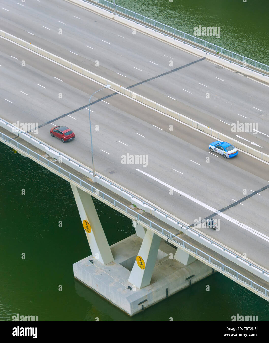 Top view of cars driving by modern bridge highway, Singapore Stock ...
