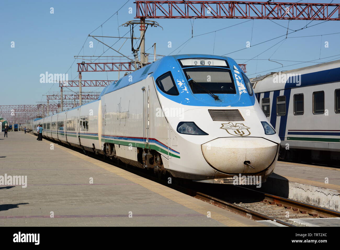 High speed train Afrosiyob. Bukhara railway station. Kogon. Uzbekistan ...