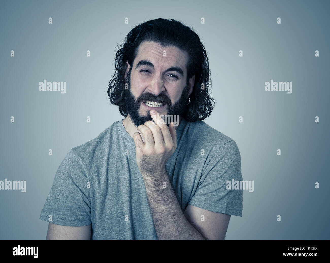 Sad sensitive man looking depressed and desperate feeling sorrow ...