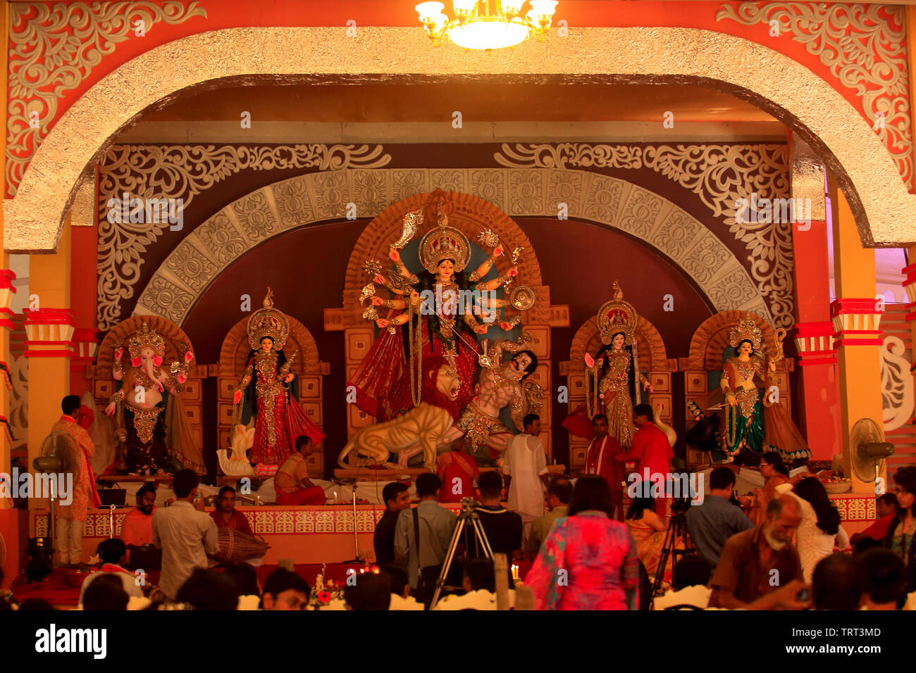 Goddess Durga, a modern display at Banani Puja Mandap, during the Hindu ...