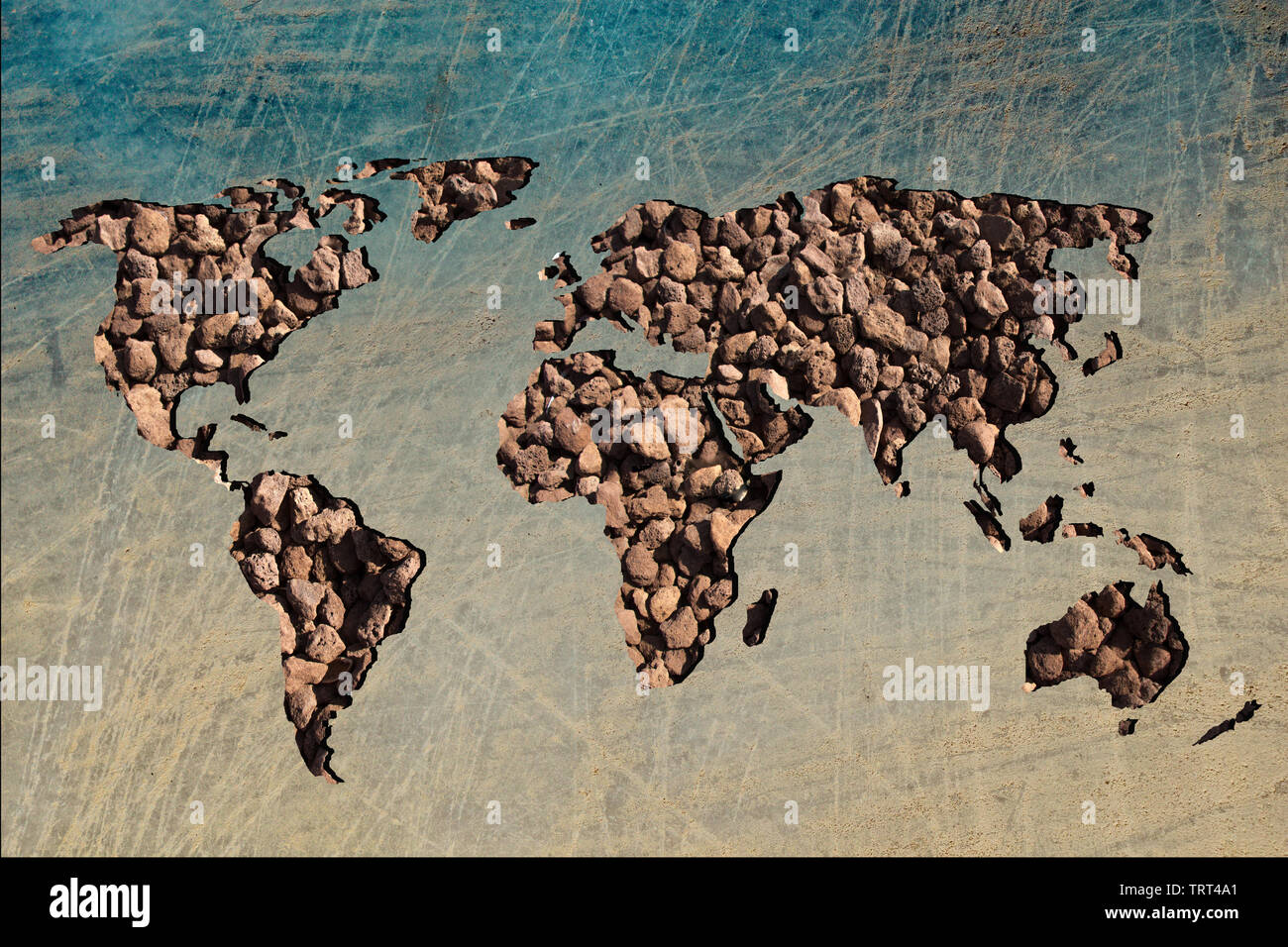 Roughly outlined world map with stone gravel pebble fillings Stock ...