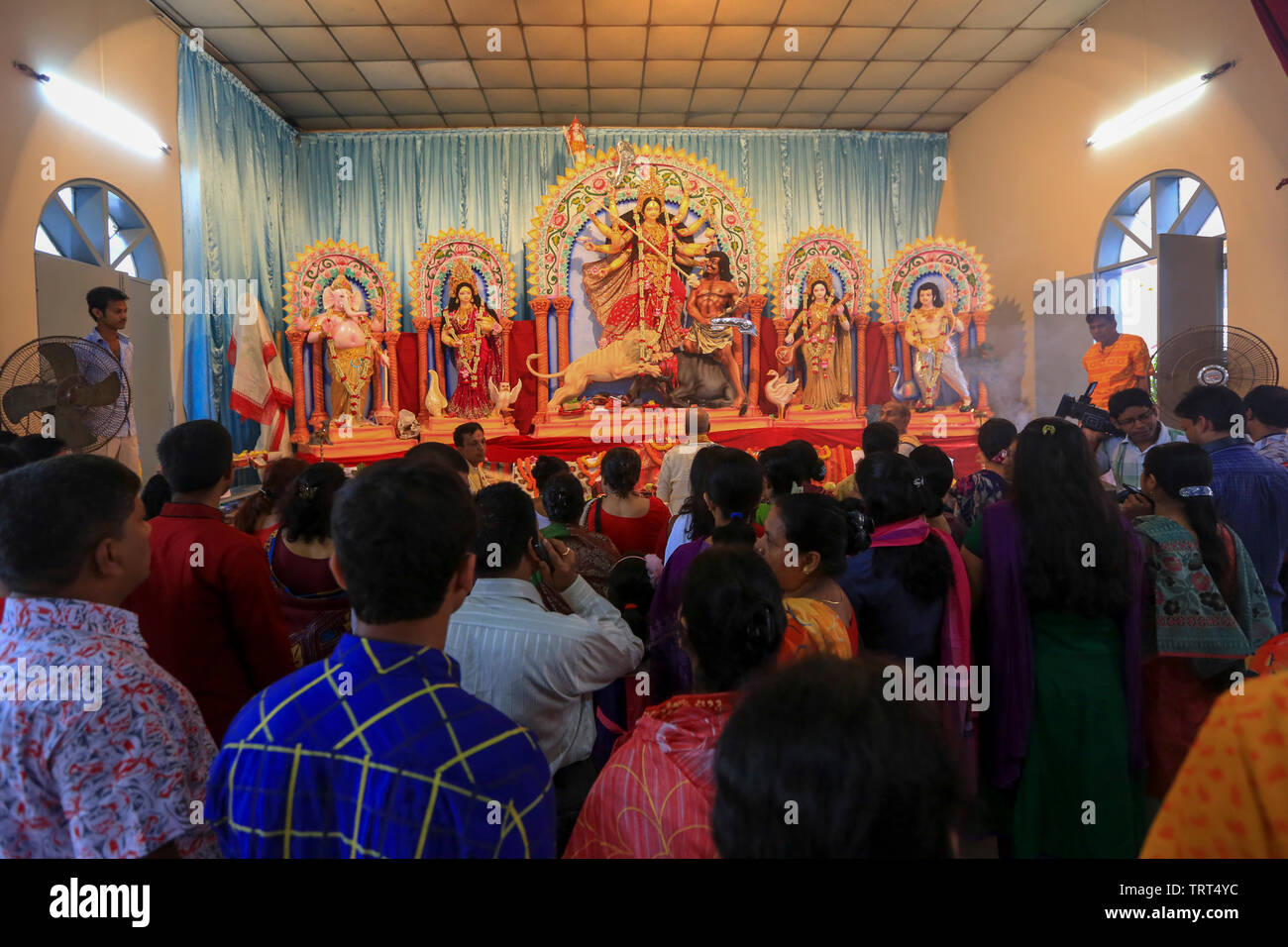 Hindu community people offer prayers as part of the rituals during the ...
