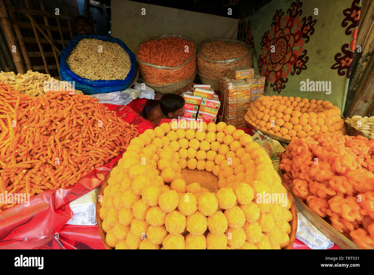 Traditional sweets at a stall on the occasion of Durga Puja on the ...