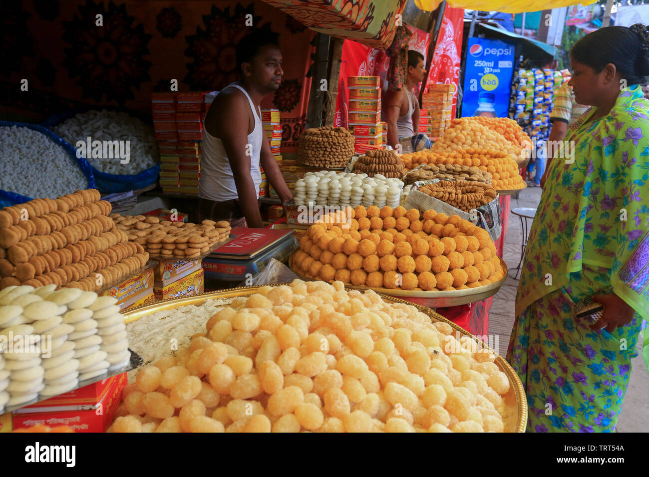 Traditional sweets at a stall on the occasion of Durga Puja on the ...