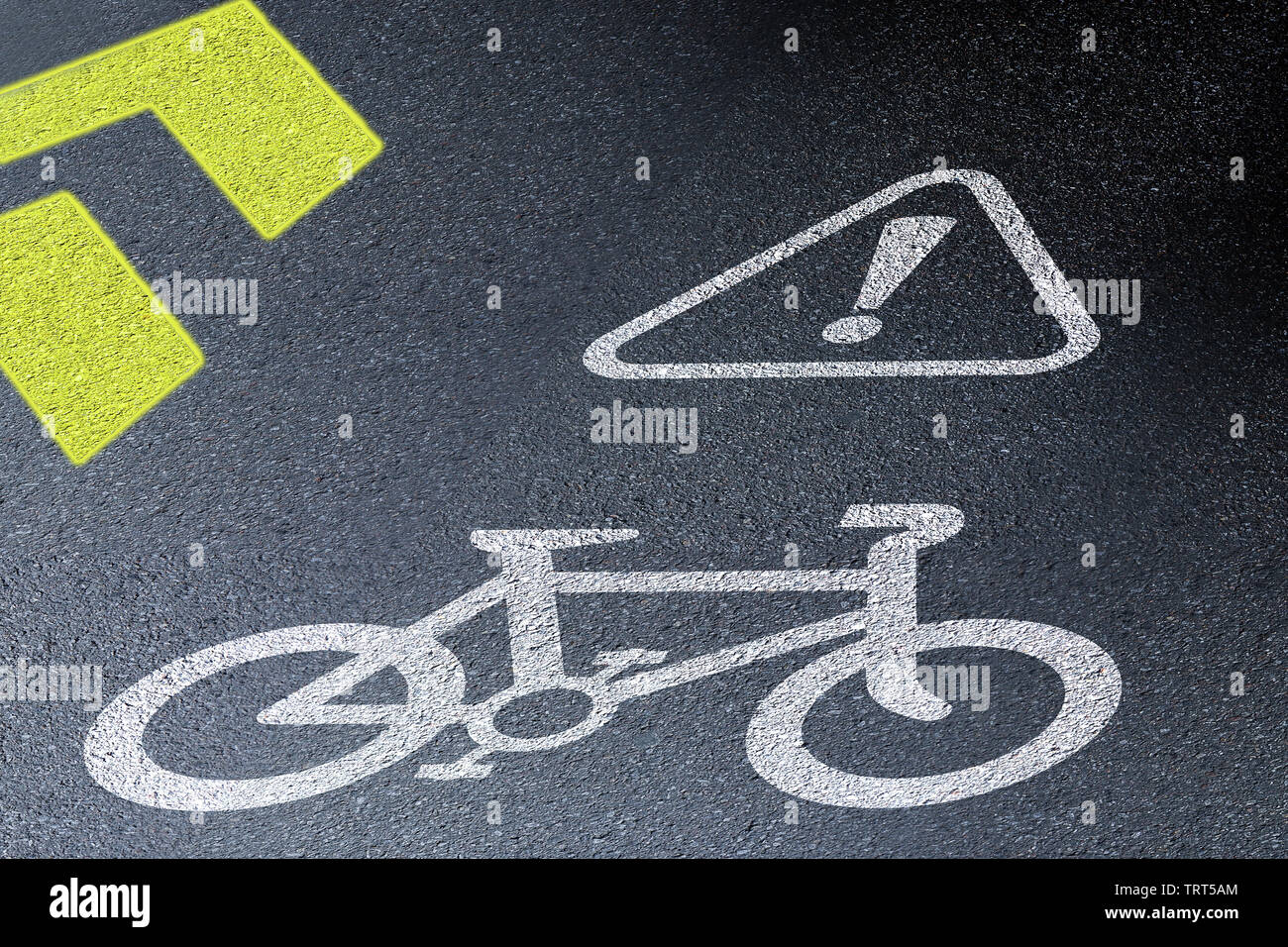Bicycle lane sign on asphalt road. Concept of biking safety and active ...