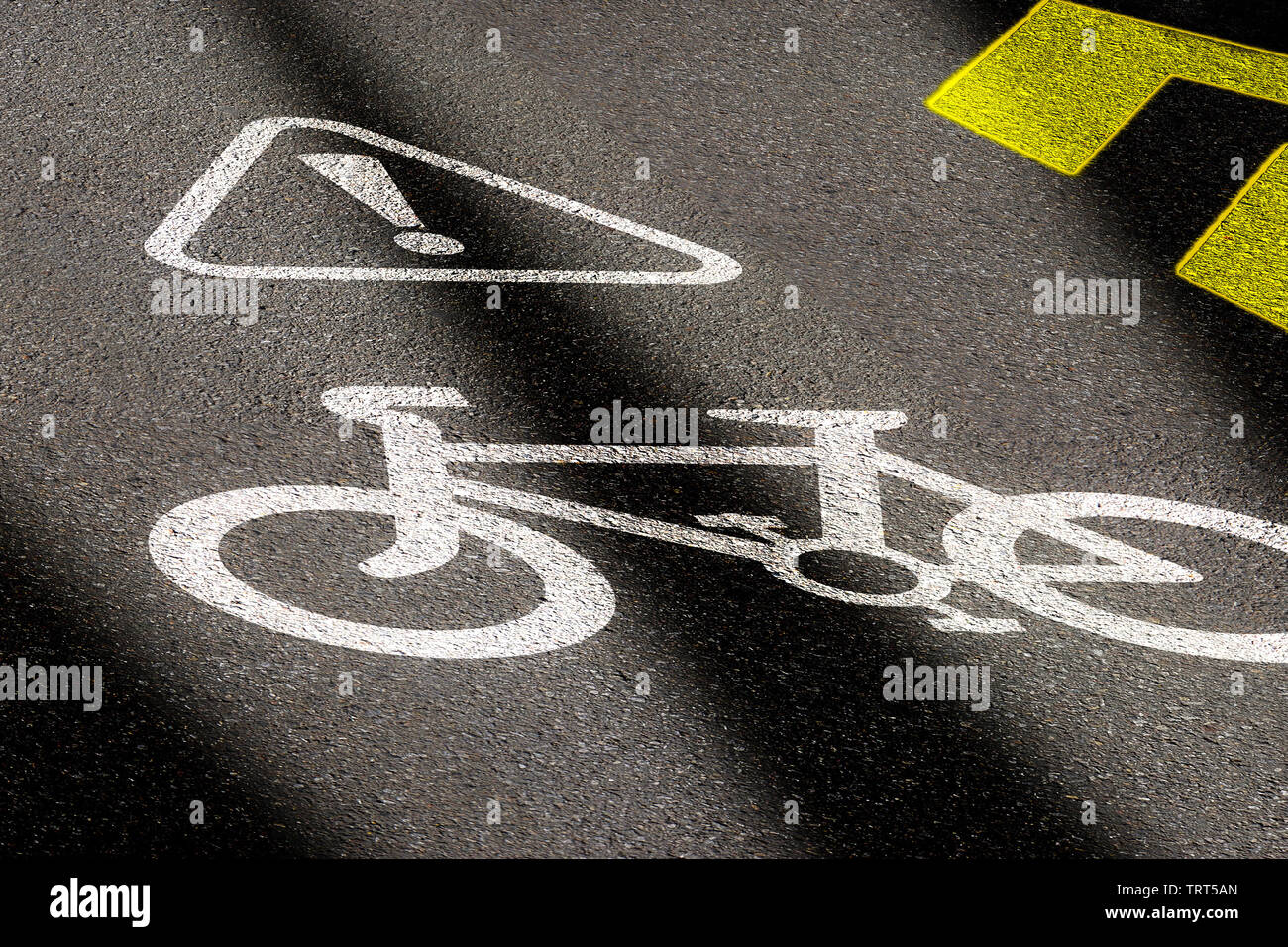 Bicycle lane sign on asphalt road. Concept of biking safety and active ...