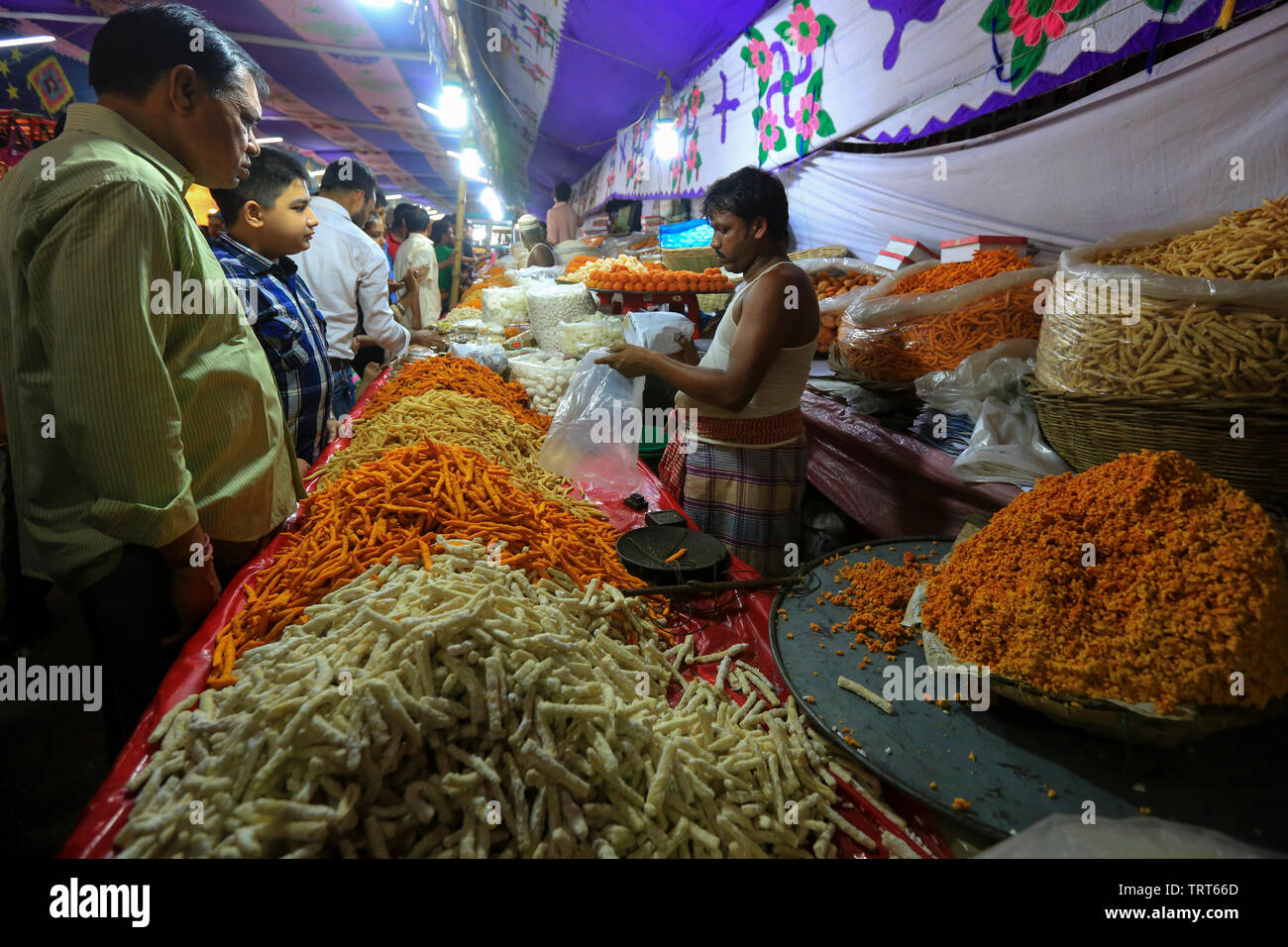 Traditional sweets at a stall on the occasion of Durga Puja on the ...
