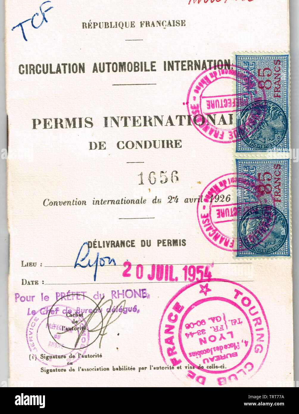 International Driver licence, 1954, France Stock Photo - Alamy