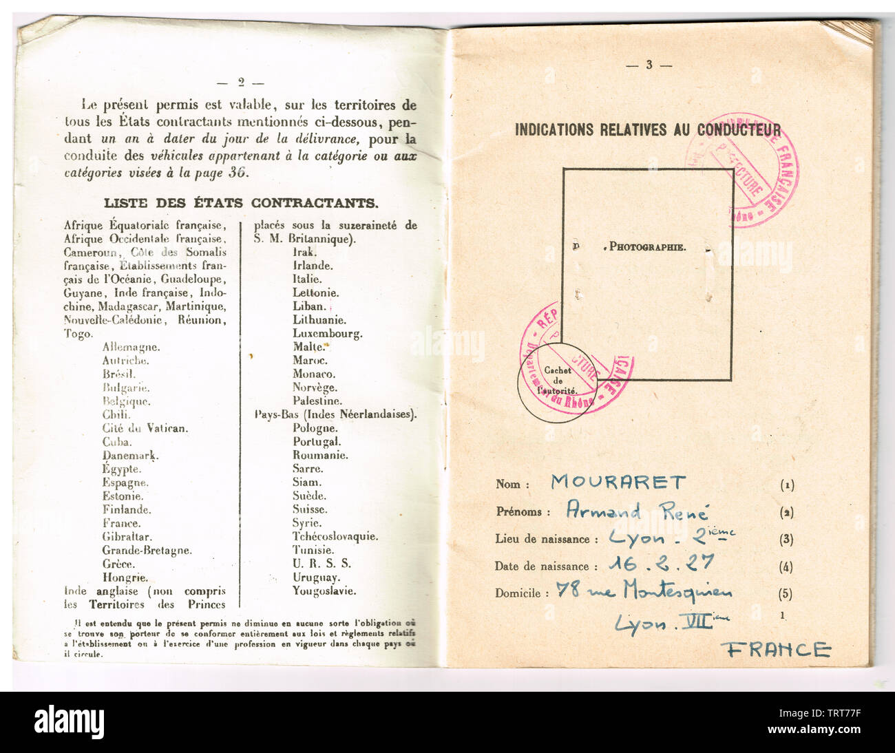 International Driver licence, 1951, France Stock Photo - Alamy