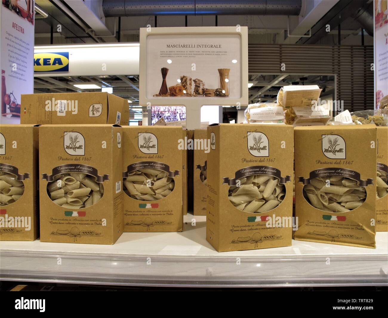 Italian organic pasta packages at the Eatitaly store in Rome Stock ...