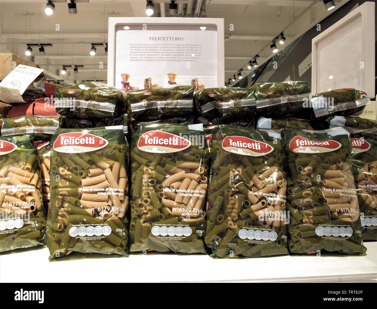 Packages of organic italian pasta of Felicetti at the Eatitaly ...