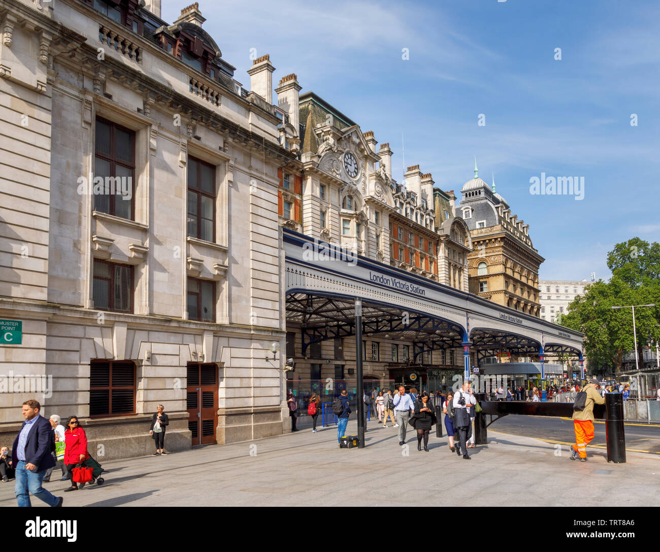 London cityscape: exterior façade and entrance canopy of London ...