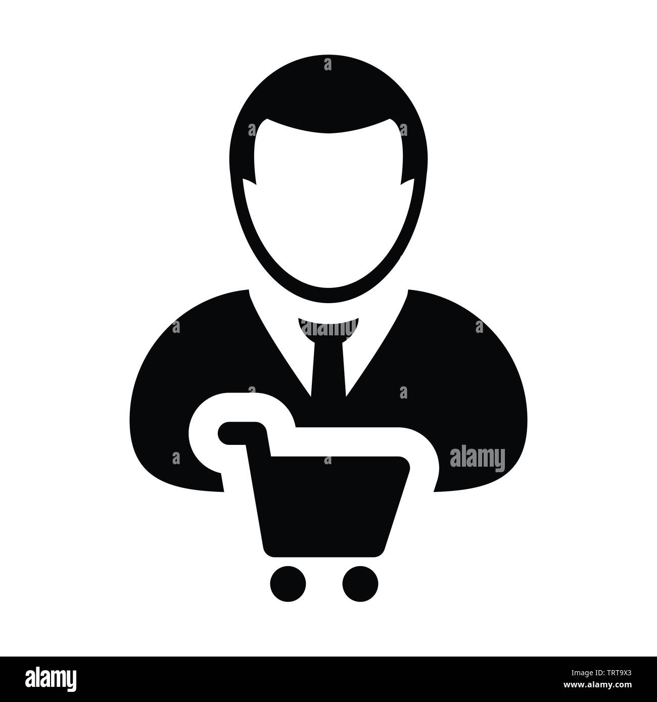 Supermarket icon vector with male customer person profile avatar symbol ...