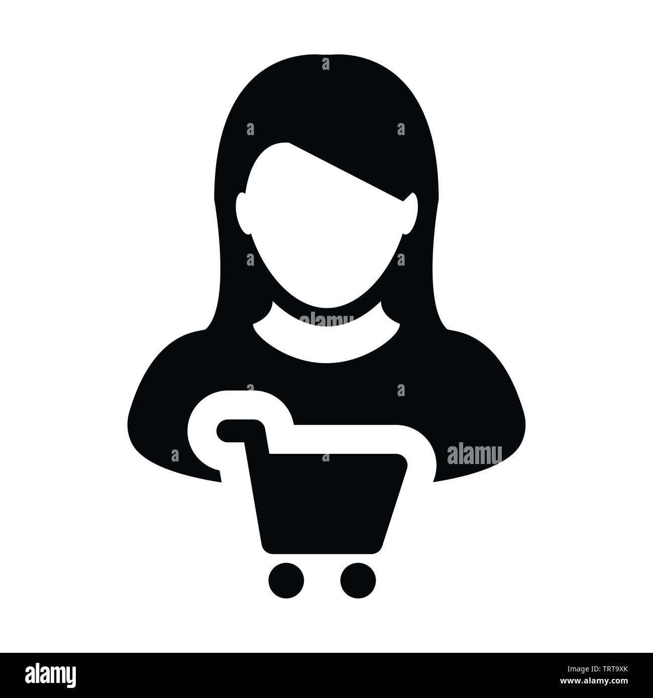 Shopping icon vector with female customer person profile avatar symbol ...