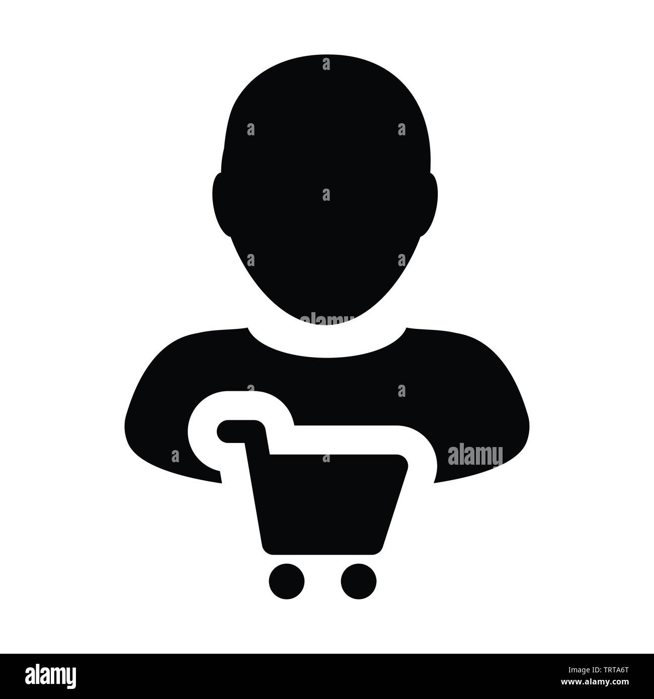 Shop icon vector with male customer person profile avatar symbol for ...