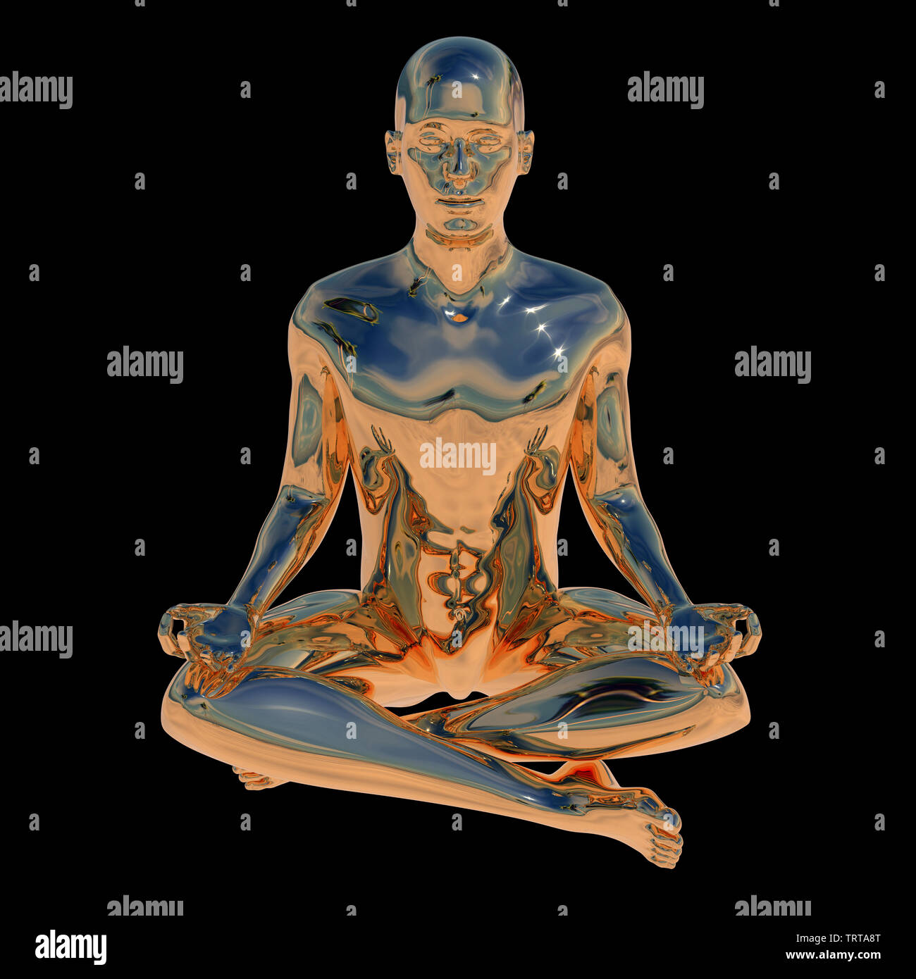 Man golden stylized sitting in lotus pose polished figure. Human mental ...