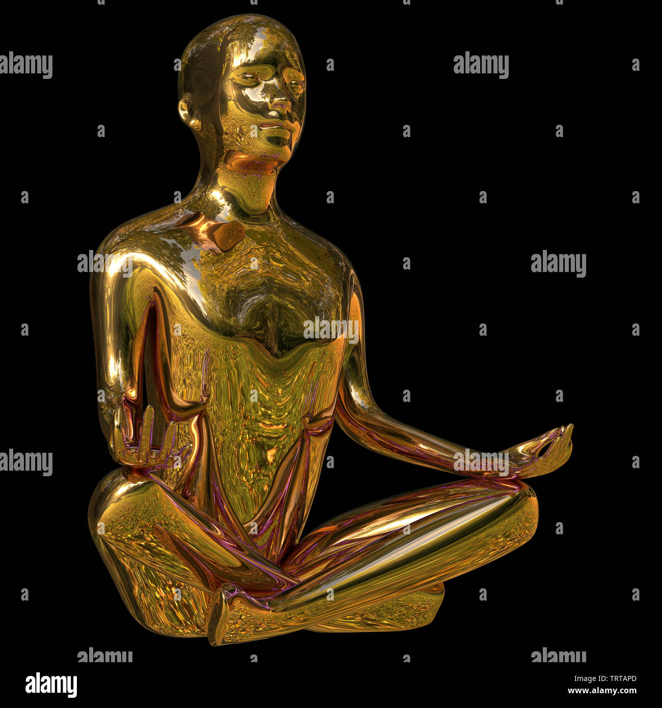 Man lotus pose golden polished stylized figure peace of mind concept ...