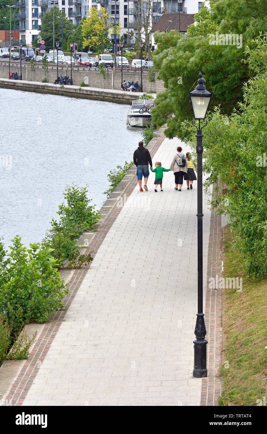 Maidstone, Kent, England, UK. Family with young children walking along ...