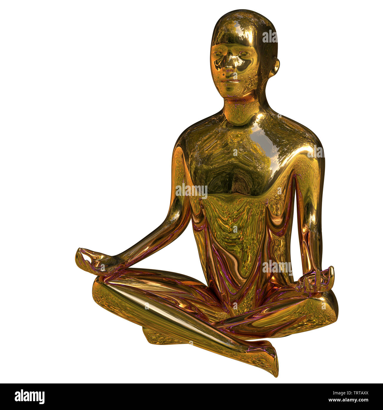 Yoga man stylized figure peace of mind lotus pose golden polished ...