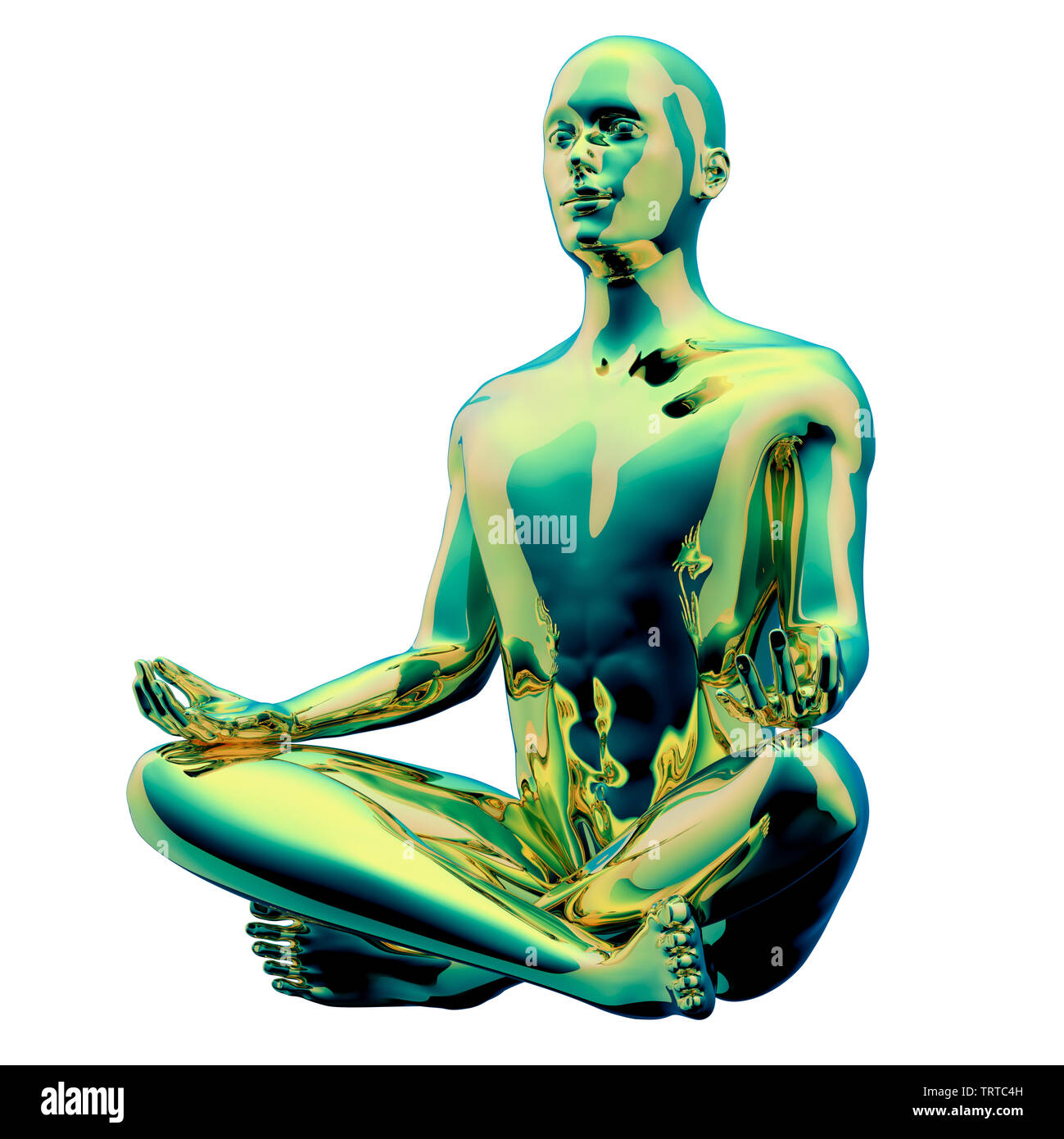 Like zen stylized man figure yoga lotus position golden green polished ...
