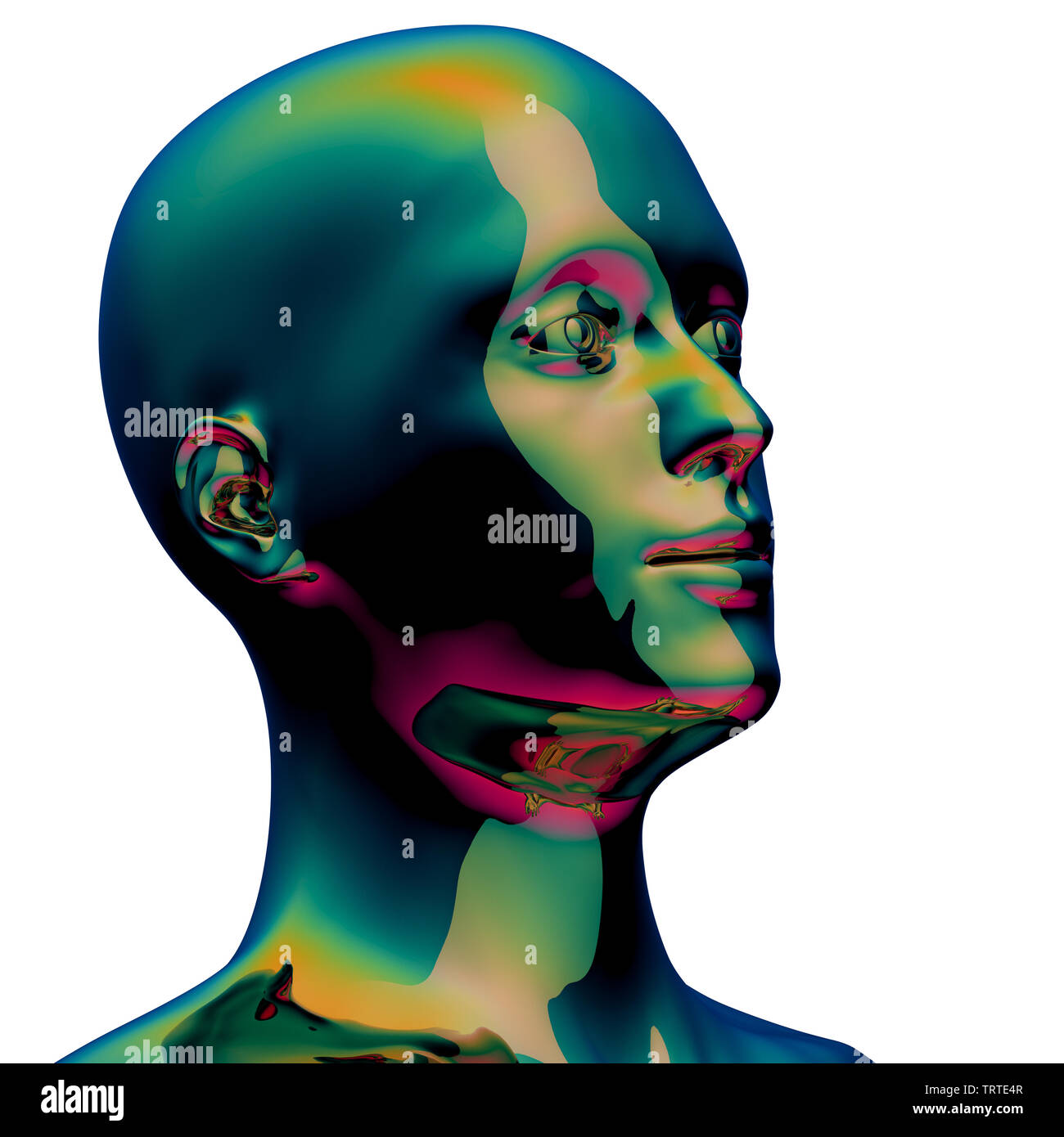 Head silhouette man stylized portret metallic polished green. Human ...