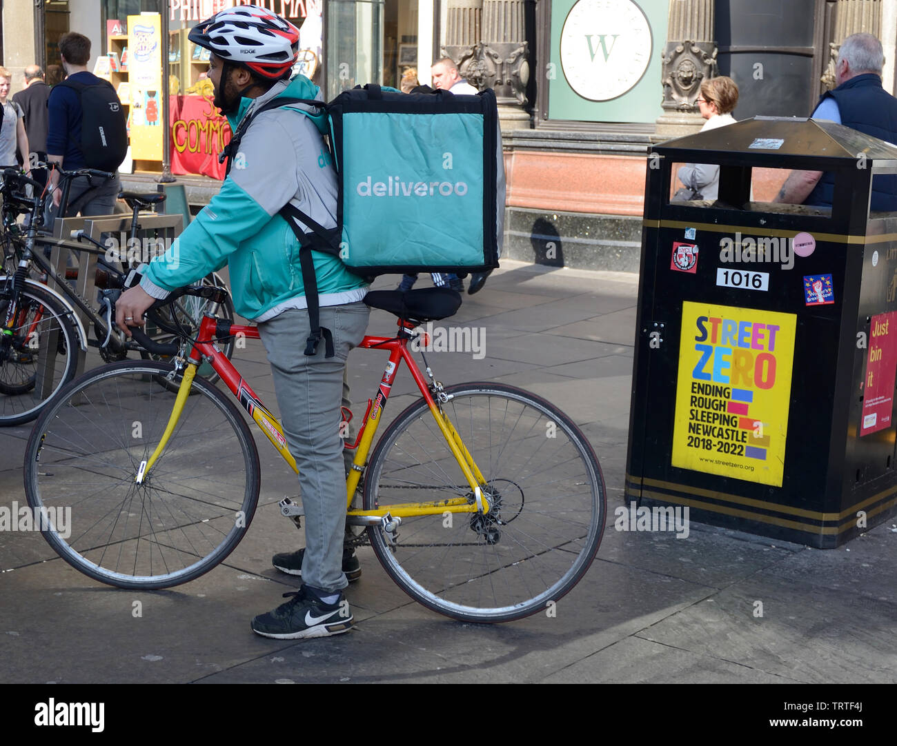 Deliveroo cyclist Newcastle upon Tyne England UK Stock Photo - Alamy