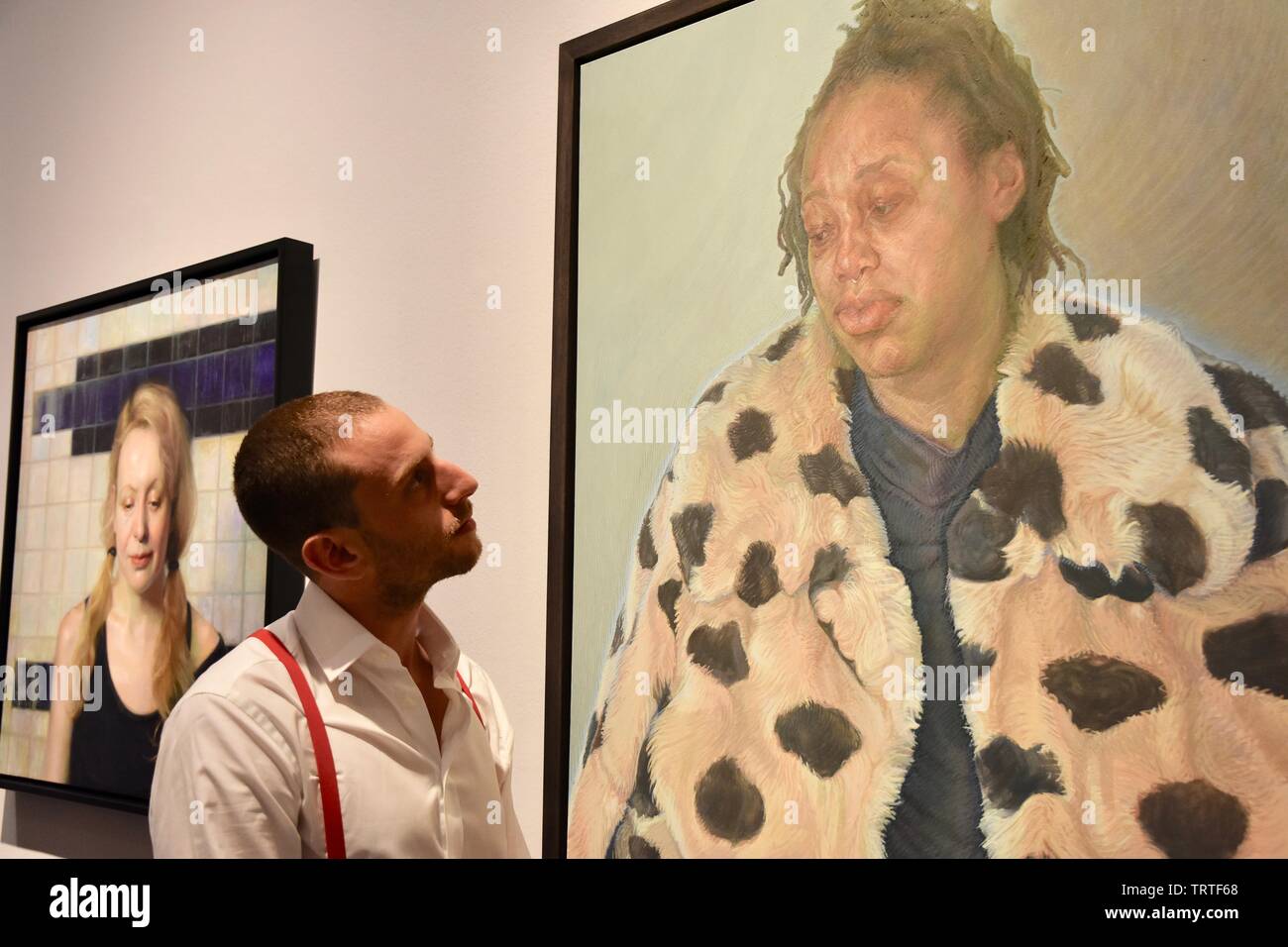 London, UK. First Prize Winner Charlie Schaffer with his portrait of ...