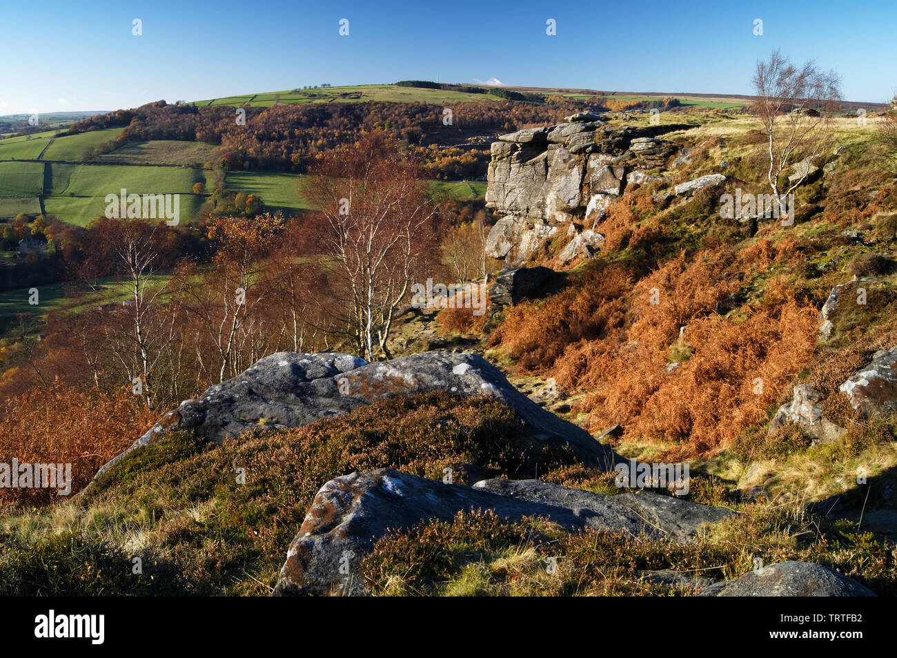UK,Derbyshire,Peak District,Froggatt Edge & Derwent Valley Stock Photo ...