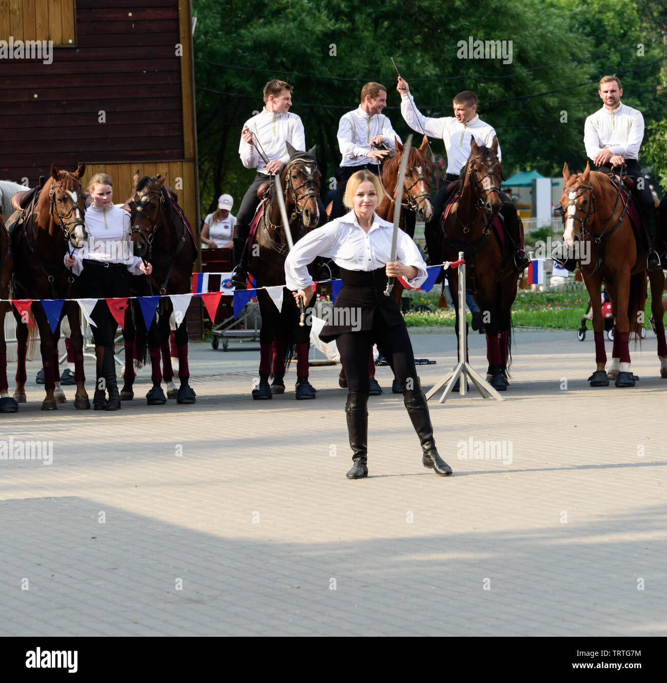 Moscow, Russia - June 09, 2019. Demonstration performances of cadets of ...
