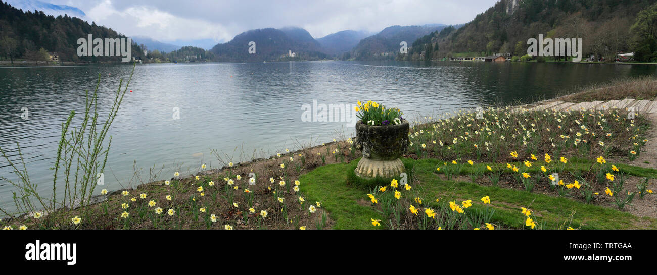 Spring view of Lake Bled, Bled town, Julian Alps, Slovenia, Europe ...