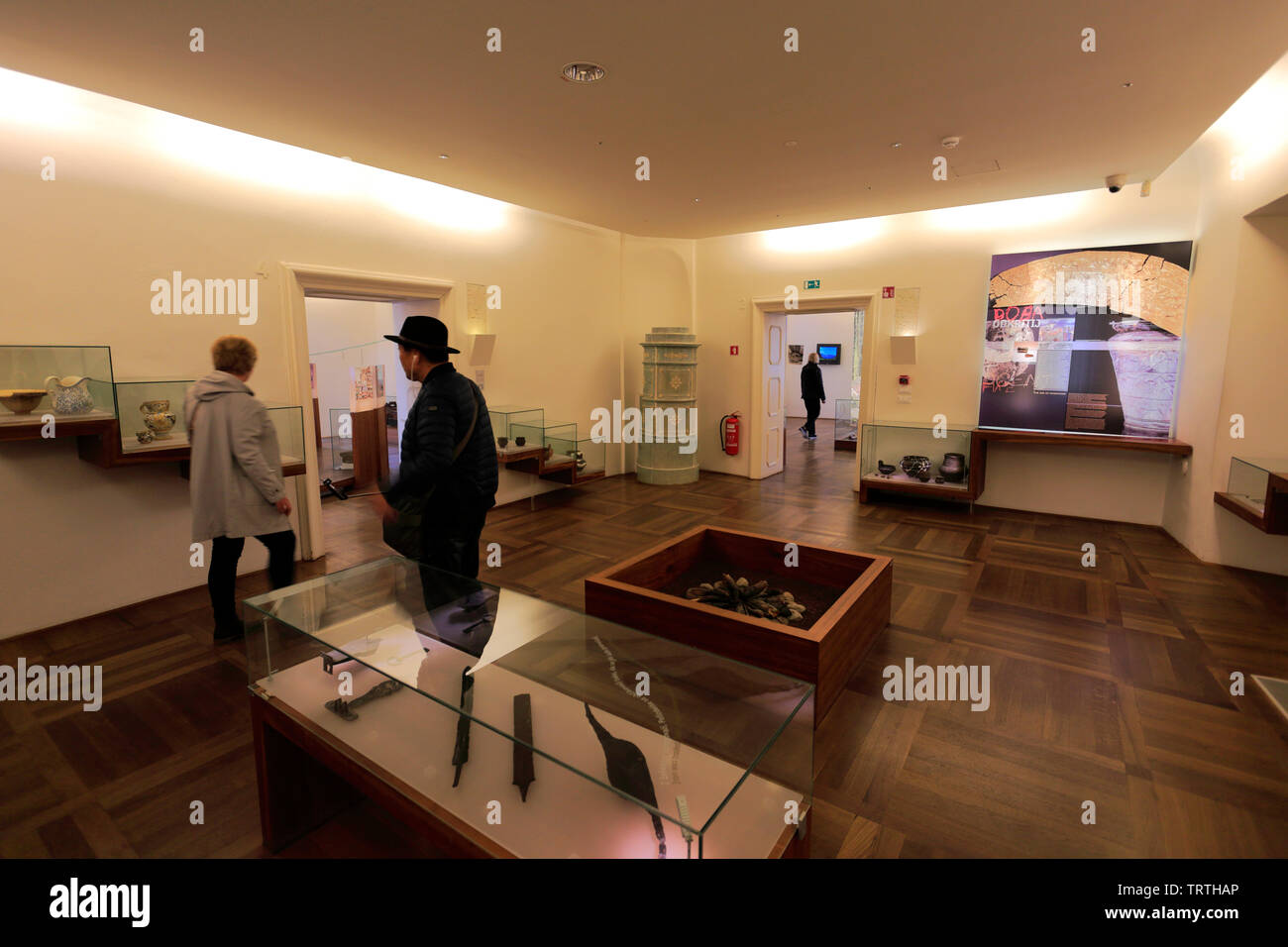 Museum display in Bled Castle, Lake Bled, Bled town, Julian Alps ...