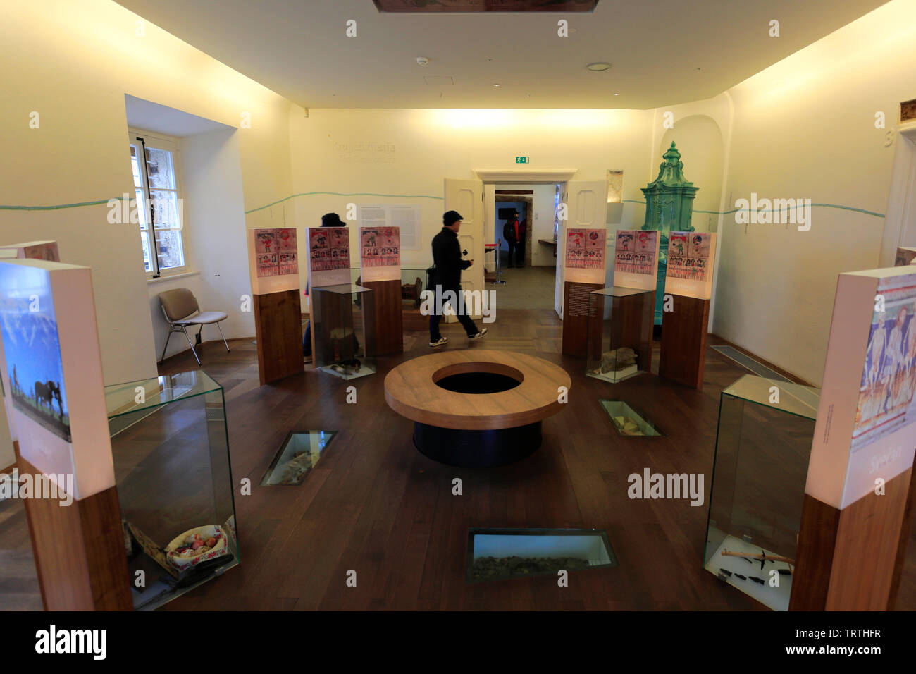 Museum display in Bled Castle, Lake Bled, Bled town, Julian Alps ...