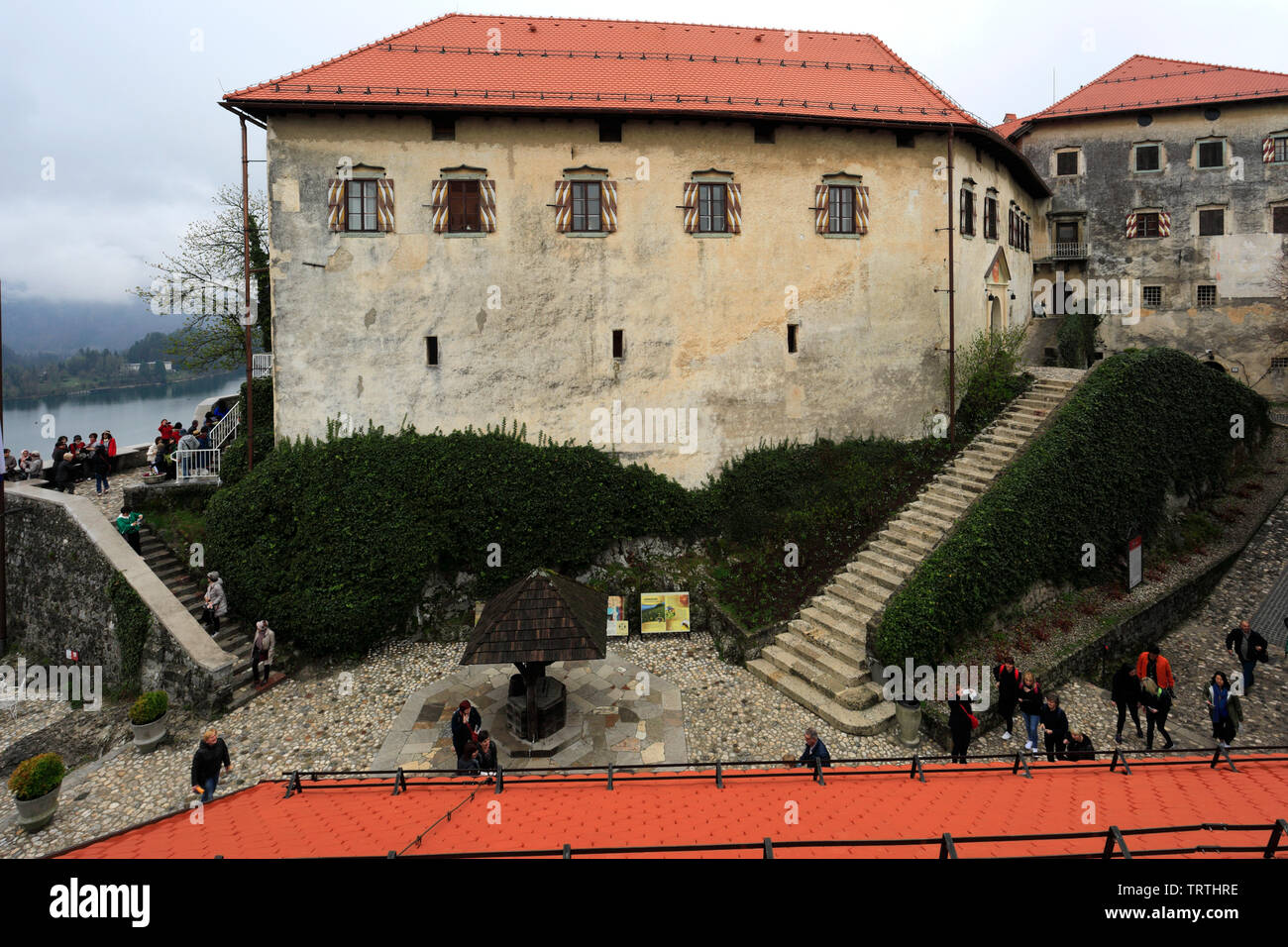 view of Bled Castle, Lake Bled, Bled town, Julian Alps, Slovenia ...