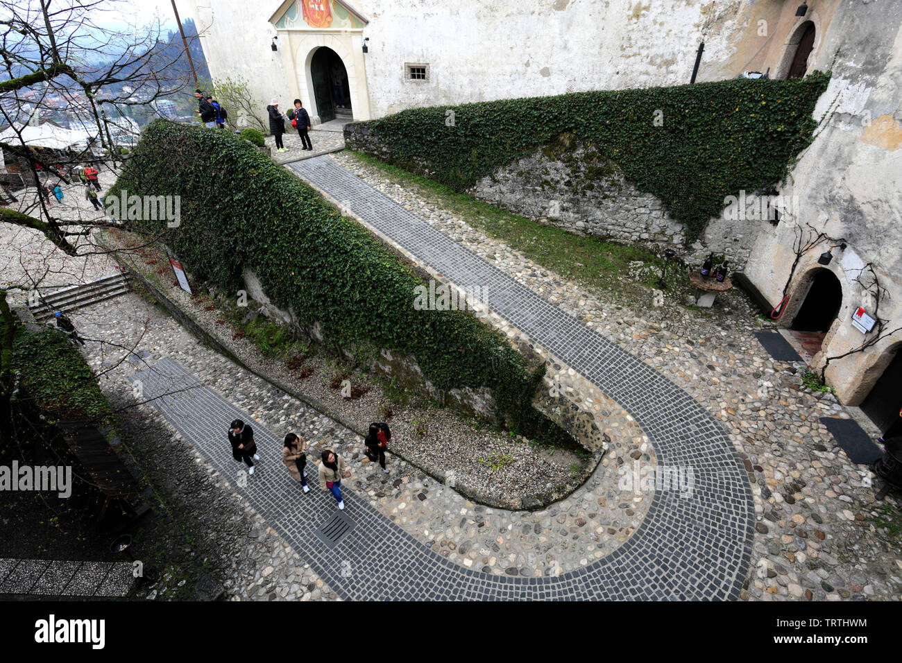 view of Bled Castle, Lake Bled, Bled town, Julian Alps, Slovenia ...