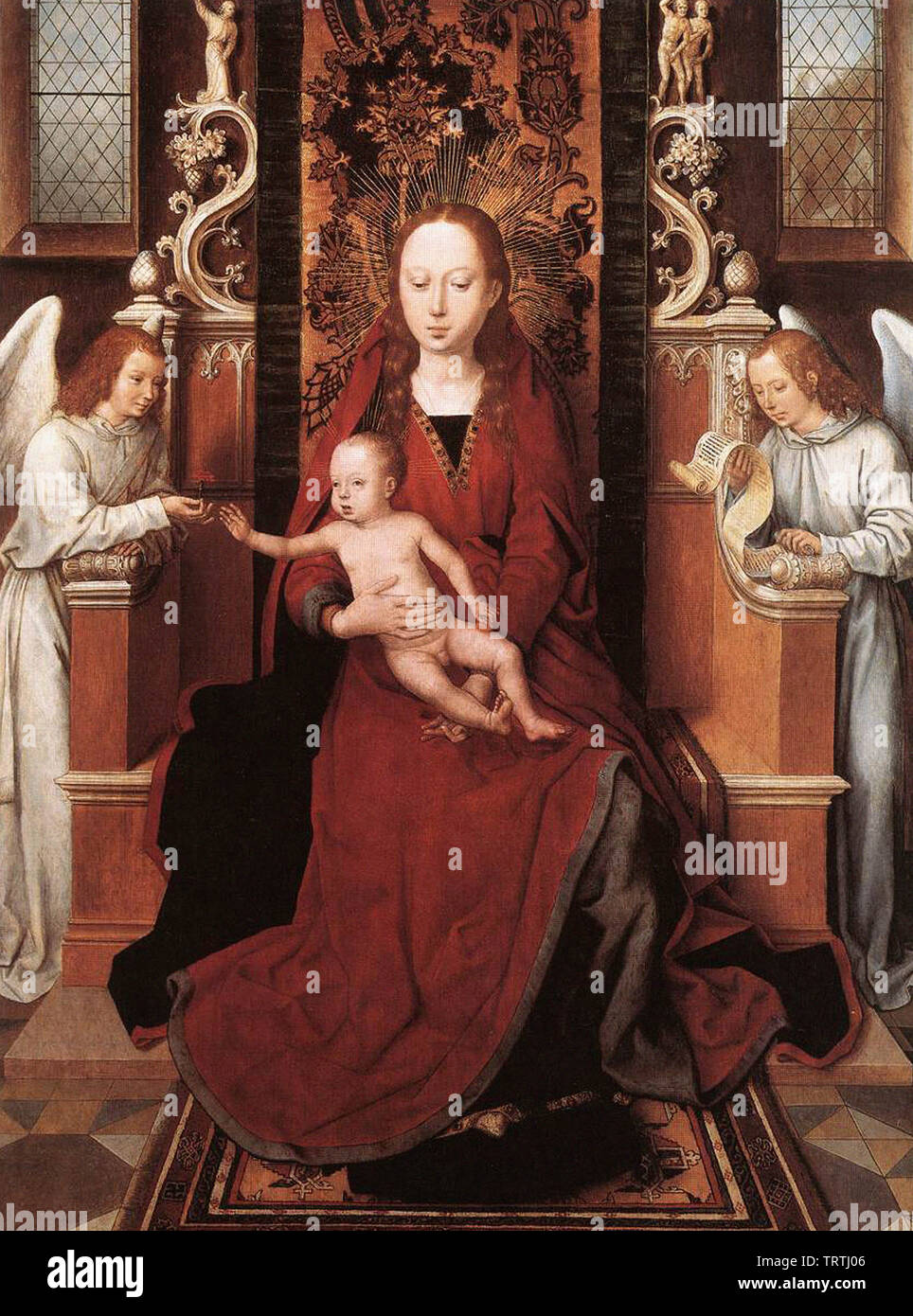 Hans Memling - Virgin Child Enthroned With Two Angels 1490 Stock Photo ...