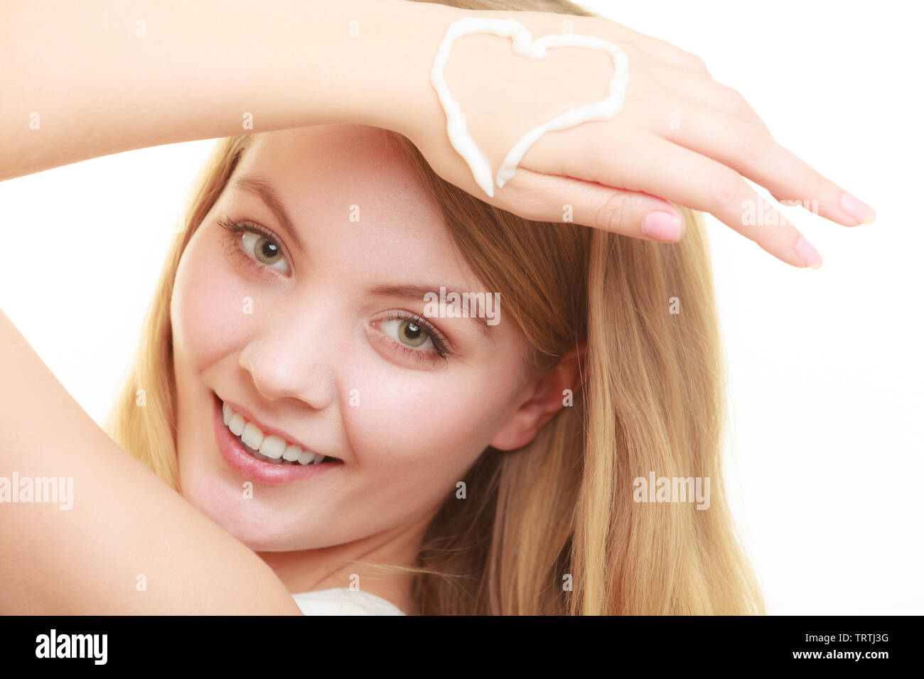 Skincare Closeup Of Female Hand With Cream In Heart Form Young Woman