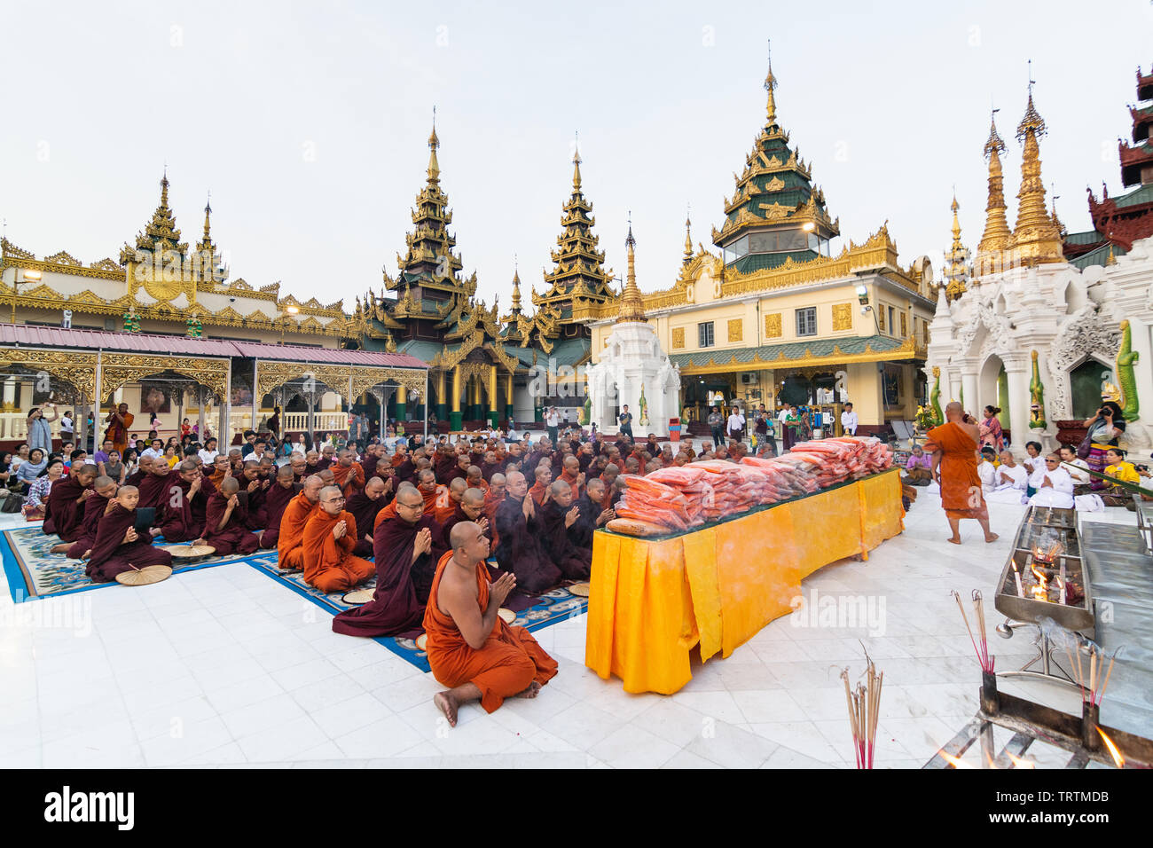 Yangon, Myanmar - March 2019: Buddhist monks during the official ...