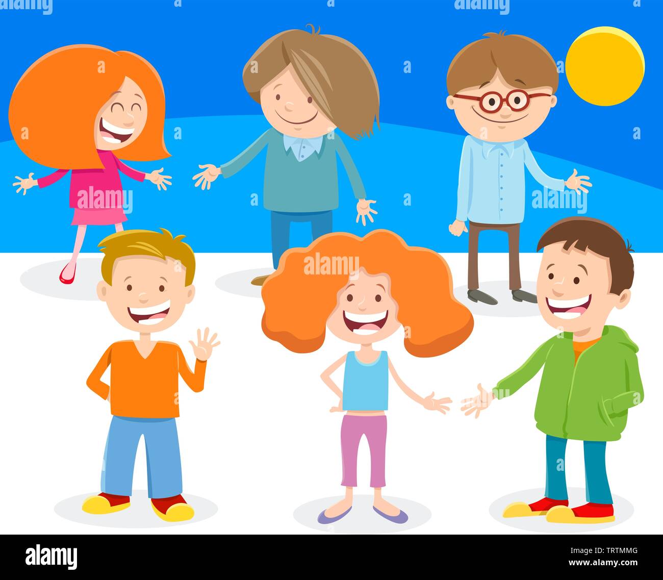 Cartoon Illustration of Funny Elementary Age Kids or Teen Characters ...